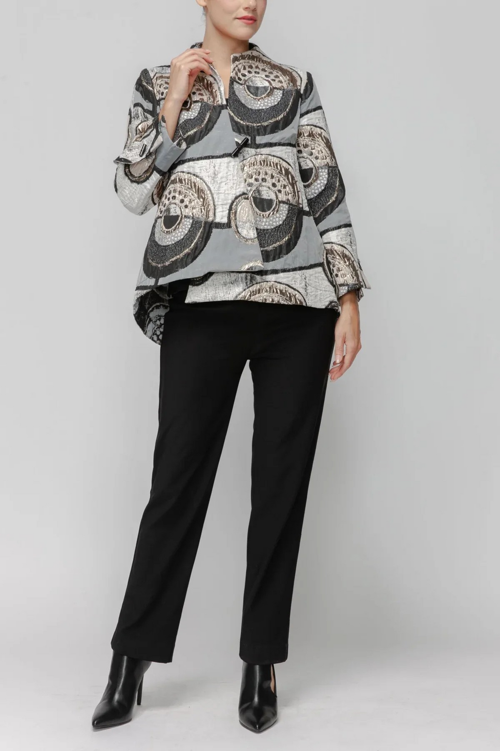 IC Collection Asymmetric Metallic Brocade Jacket - 7762J – Unique Boutique